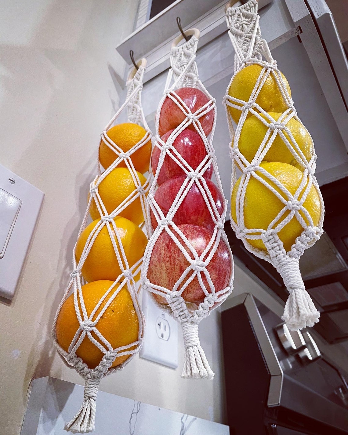 MACRAME PRODUCE SLEEVE Fruit Hanger Macrame Garlic Stocking - Etsy UK