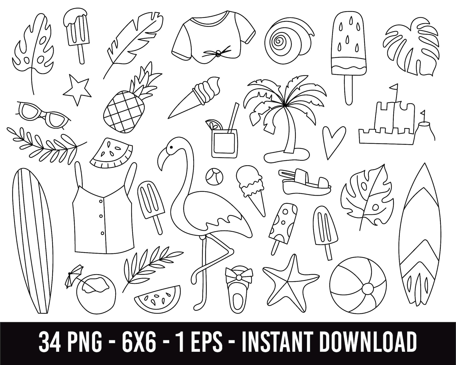 COD93 Summer Clipart/summer Time /doodle Clipart/stickers - Etsy