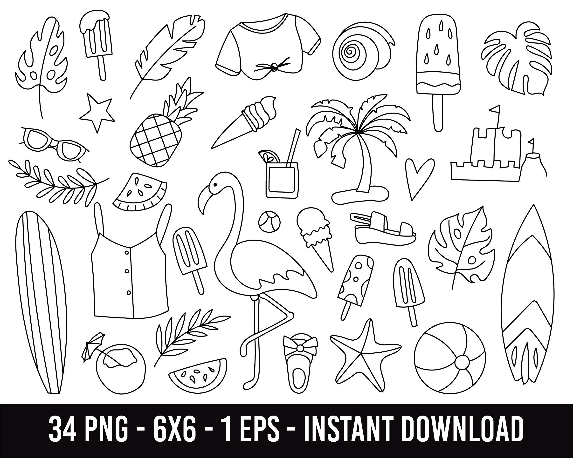 COD93 Summer Clipart/summer Time /doodle Clipart/stickers - Etsy