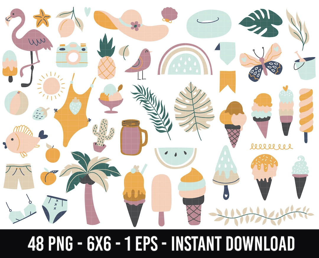 COD52 Summer Clipart/summer Time /doodle Clipart/stickers - Etsy