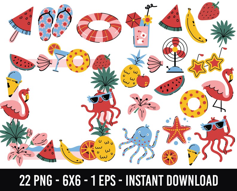 COD160 Summer Clipart/summer Time /doodle Clipart/stickers - Etsy