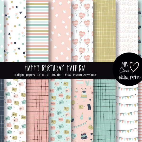 Happy Birthday Digital Papers - Etsy