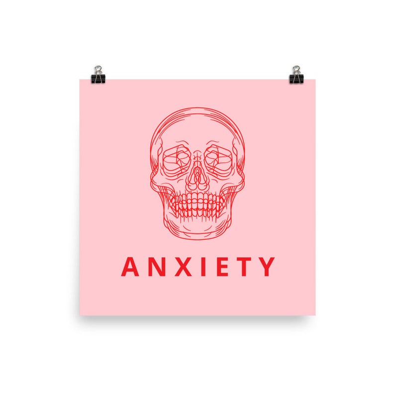 Pastel Pink Anxiety Skull Art Print Poster, Wall Hanging, Wall Decor ...