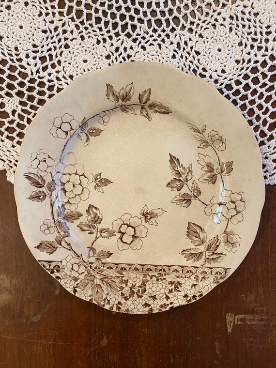 Antique Brown and White Antique Dinner Plate JF Wileman - Etsy