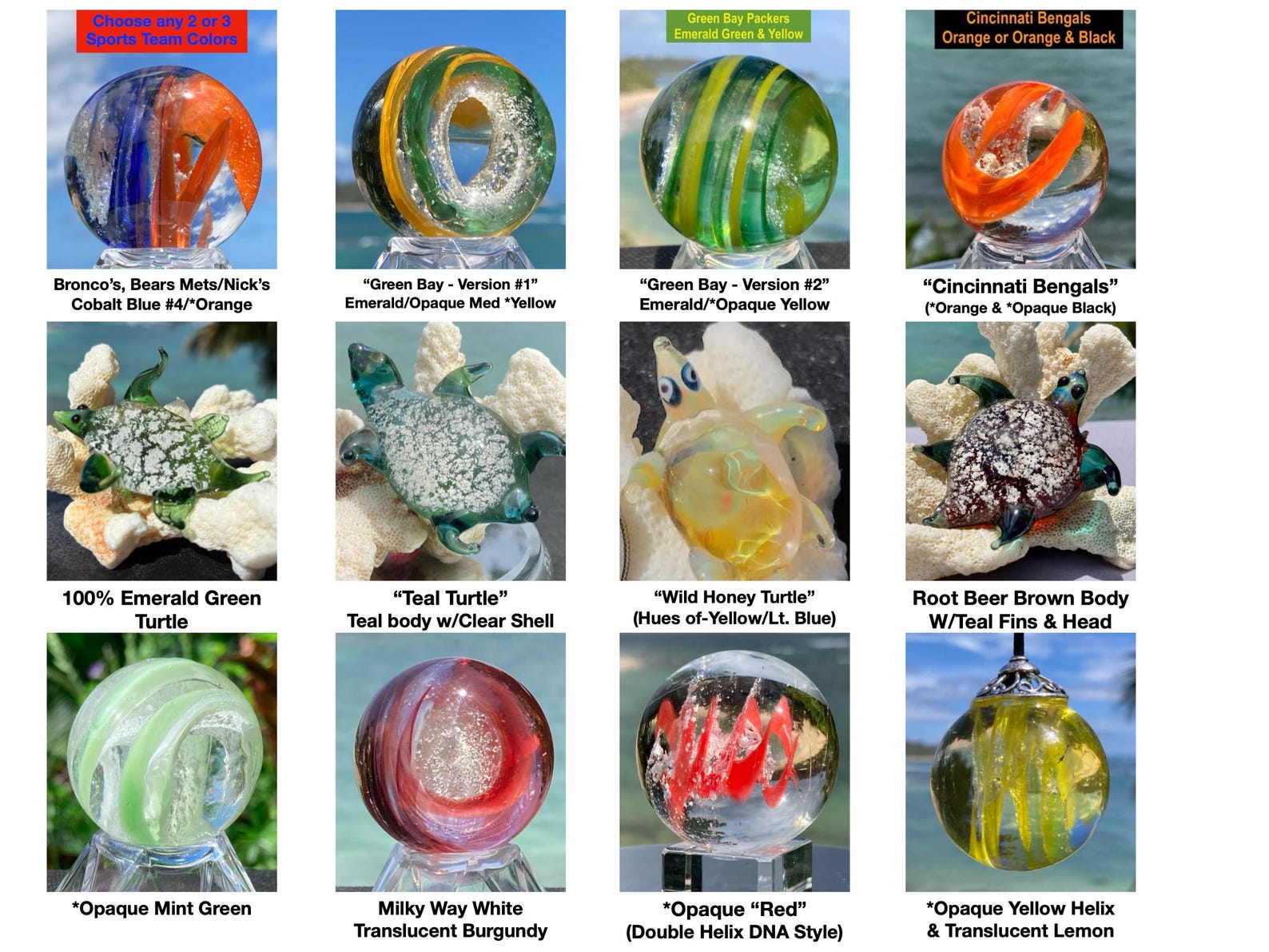 Sun Catcher COLOR CHARTS for Cremated Ashes in Glass (7 Different Color ...