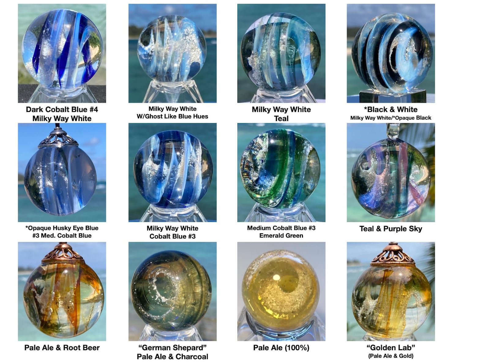 Sun Catcher COLOR CHARTS for Cremated Ashes in Glass (7 Different Color ...