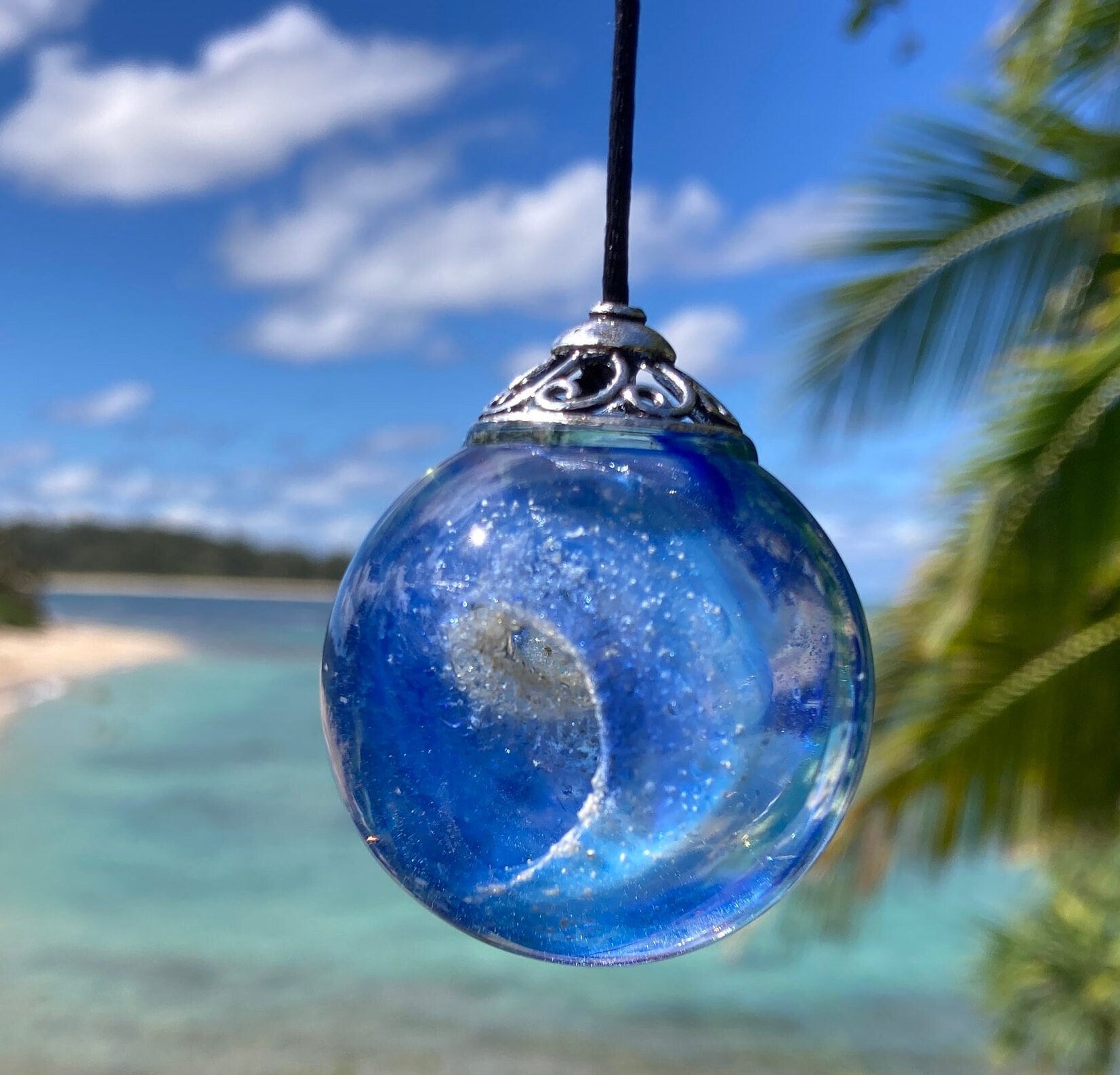 Cremains in Glass Sun Catcher (color: Milky Way White/cobalt Blue ...