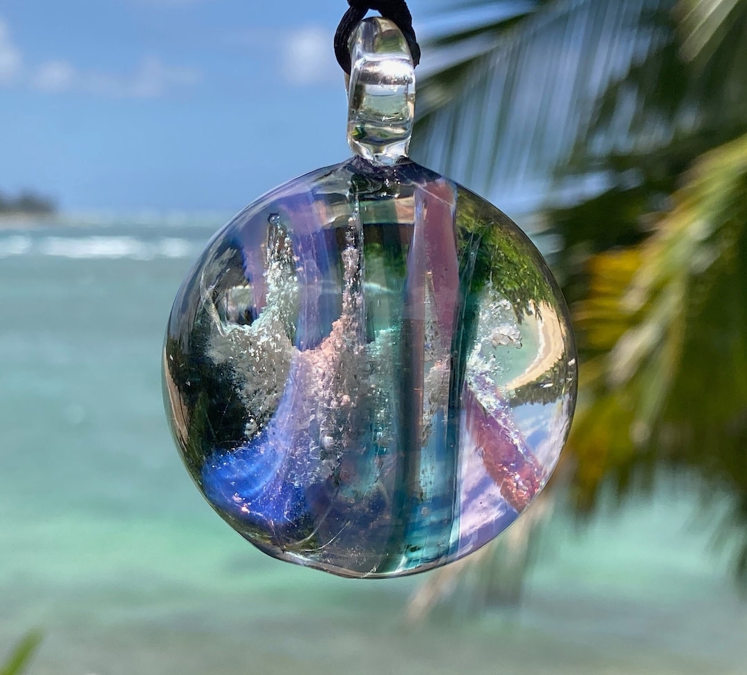 Cremated Ashes in Glass Sun Catcher (teal/purple Sky) Memorial ...