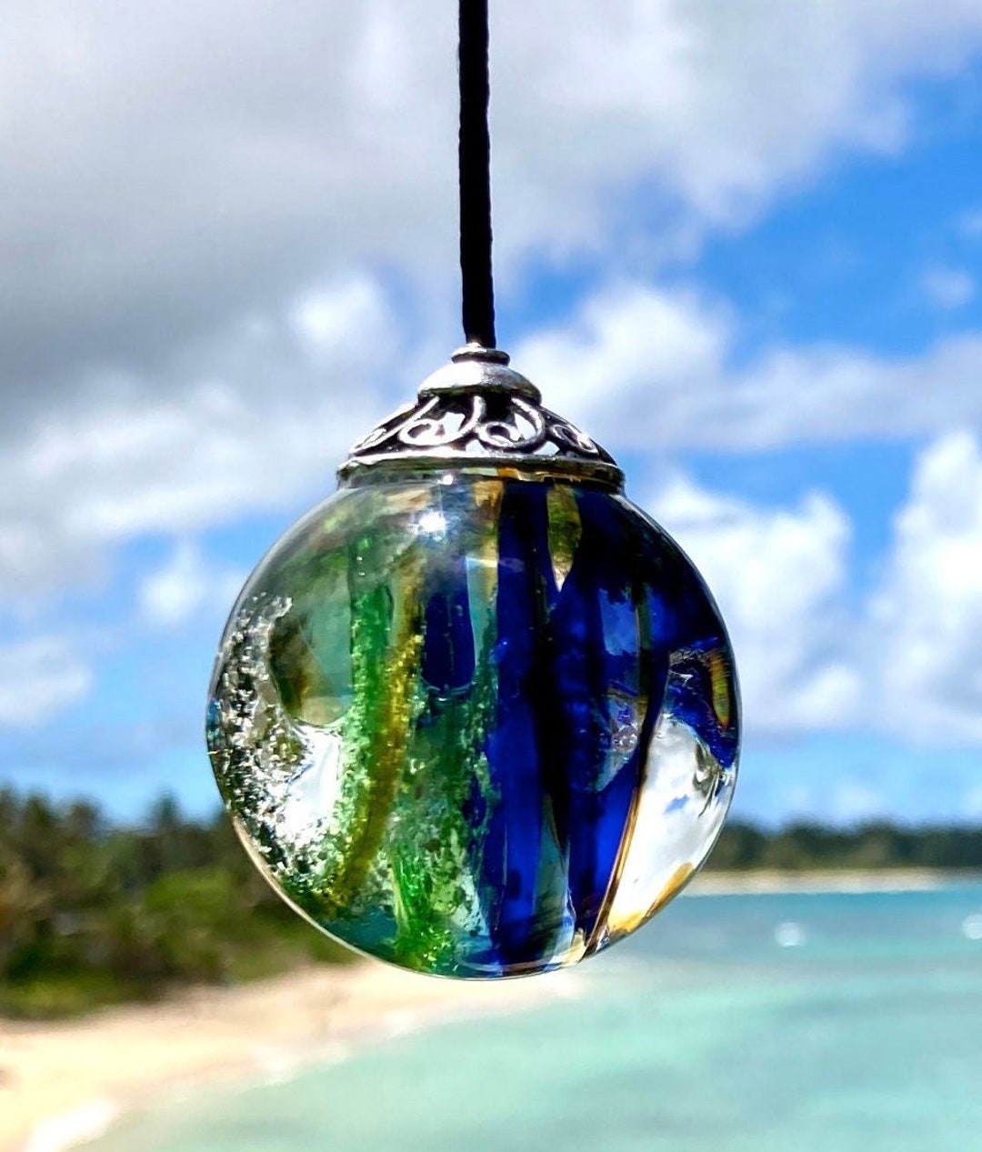 Cremated Ashes in Glass Sun Catcher (color/peacock), Metal Bail to Hang ...