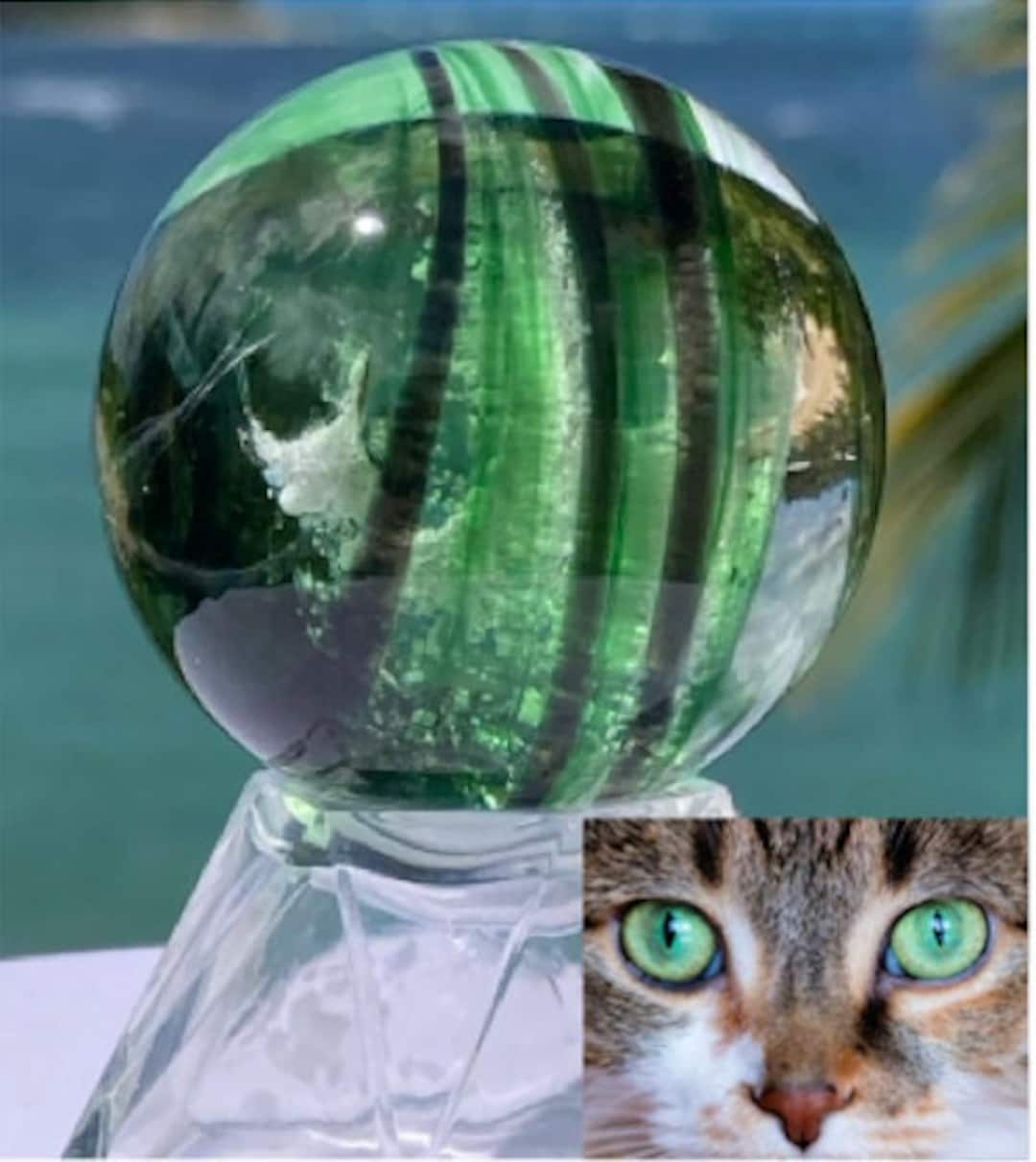 Memorial Sun Catcher, Cremation Ash in Glass (vivid Green & Black Cat ...