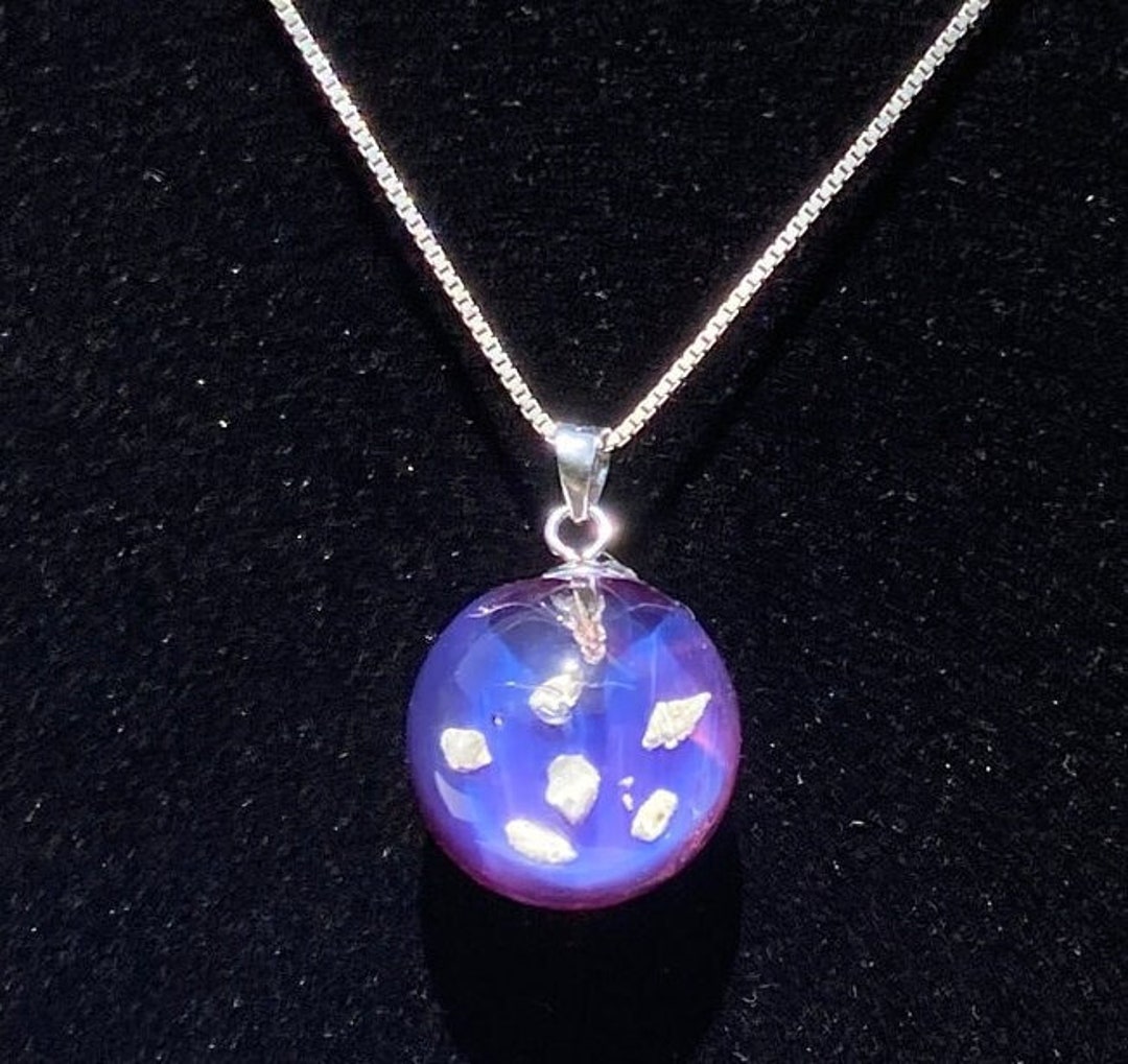 PURPLE SKY Cremated Ash in Glass Pendant, .925 Sterling Silver Bail ...