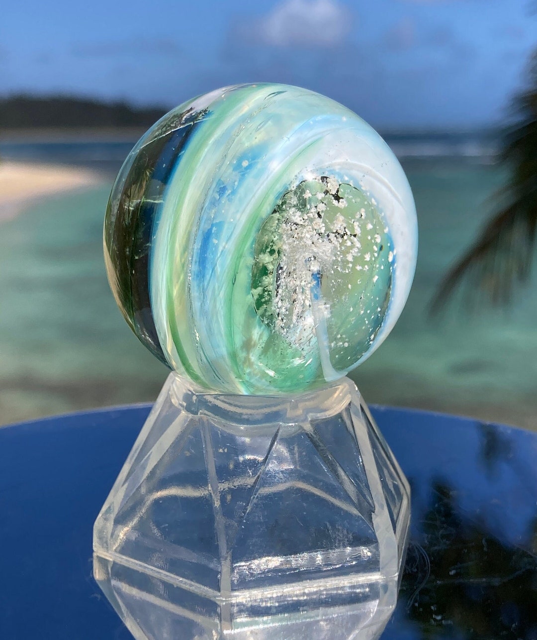 Memorial Sun Catcher, Cremation Ash in Glass (color: Milky Way/emerald ...