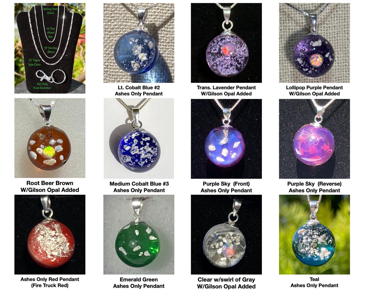 Sun Catcher COLOR CHARTS for Cremated Ashes in Glass (7 Different Color ...