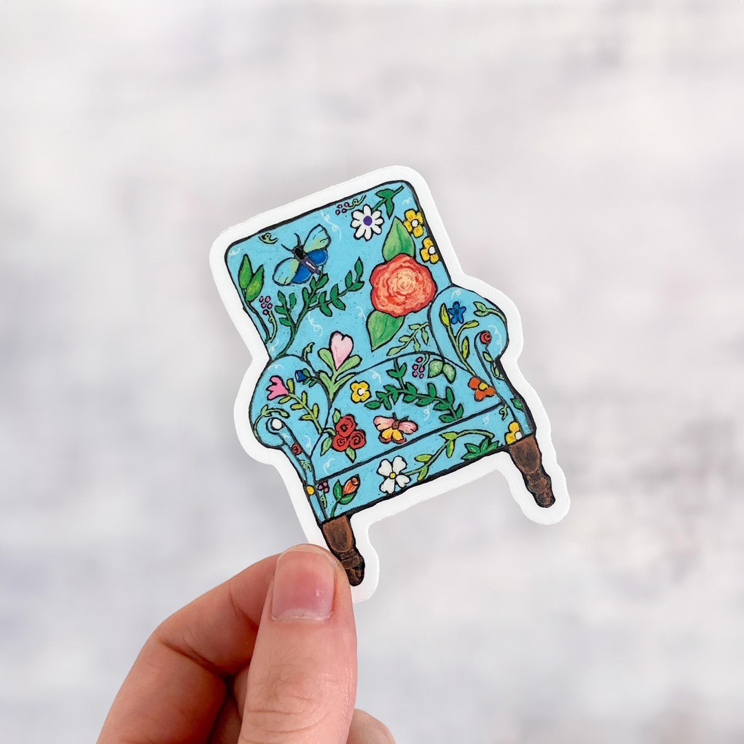 Chair Sticker, Blue Floral Furniture Art, Decorative Fabric, Vinyl ...
