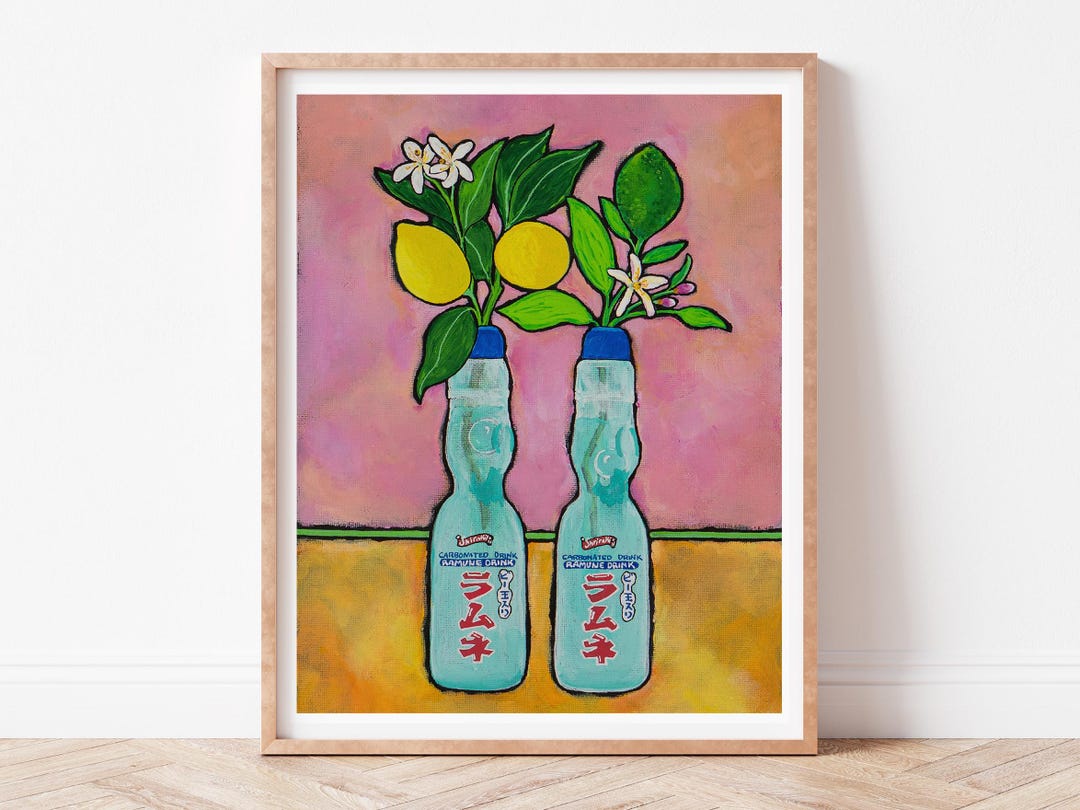 Ramune Art Print, Japanese Soda, Pink and Yellow Art, Beverage Wall Art ...