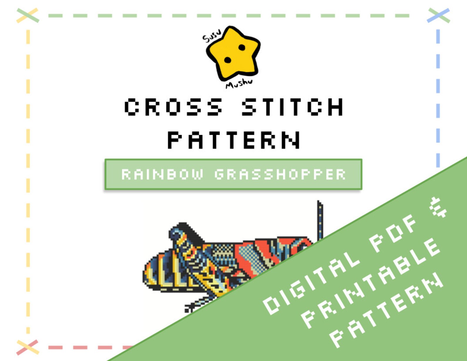 Rainbow Grasshopper Cross Stitch Pattern, Digital Pattern, Grasshopper ...