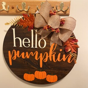 Fall Door Decor Hello Pumpkin Round Door Sign Door Hanger - Etsy
