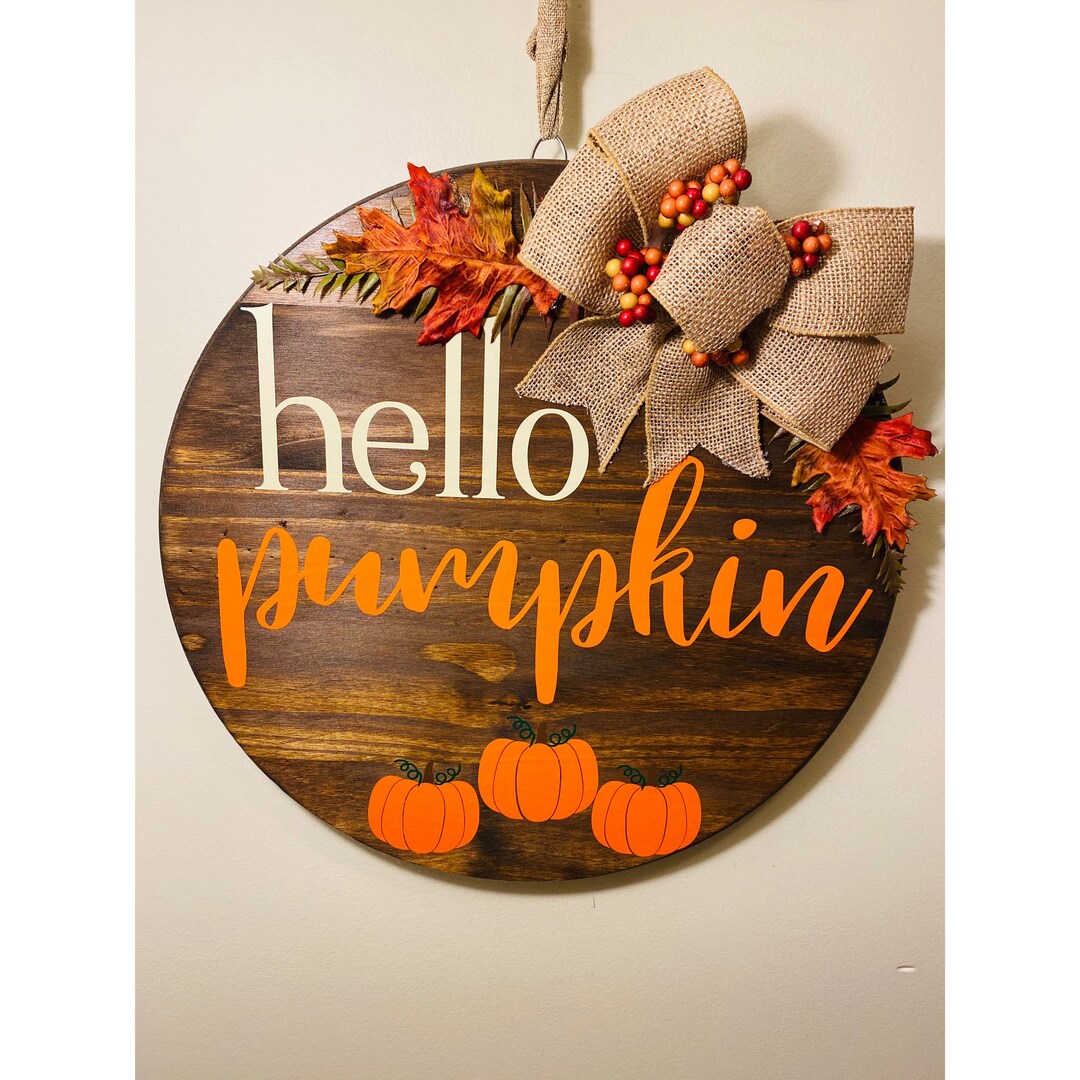 Fall Door Decor Hello Pumpkin Round Door Sign Door Hanger - Etsy