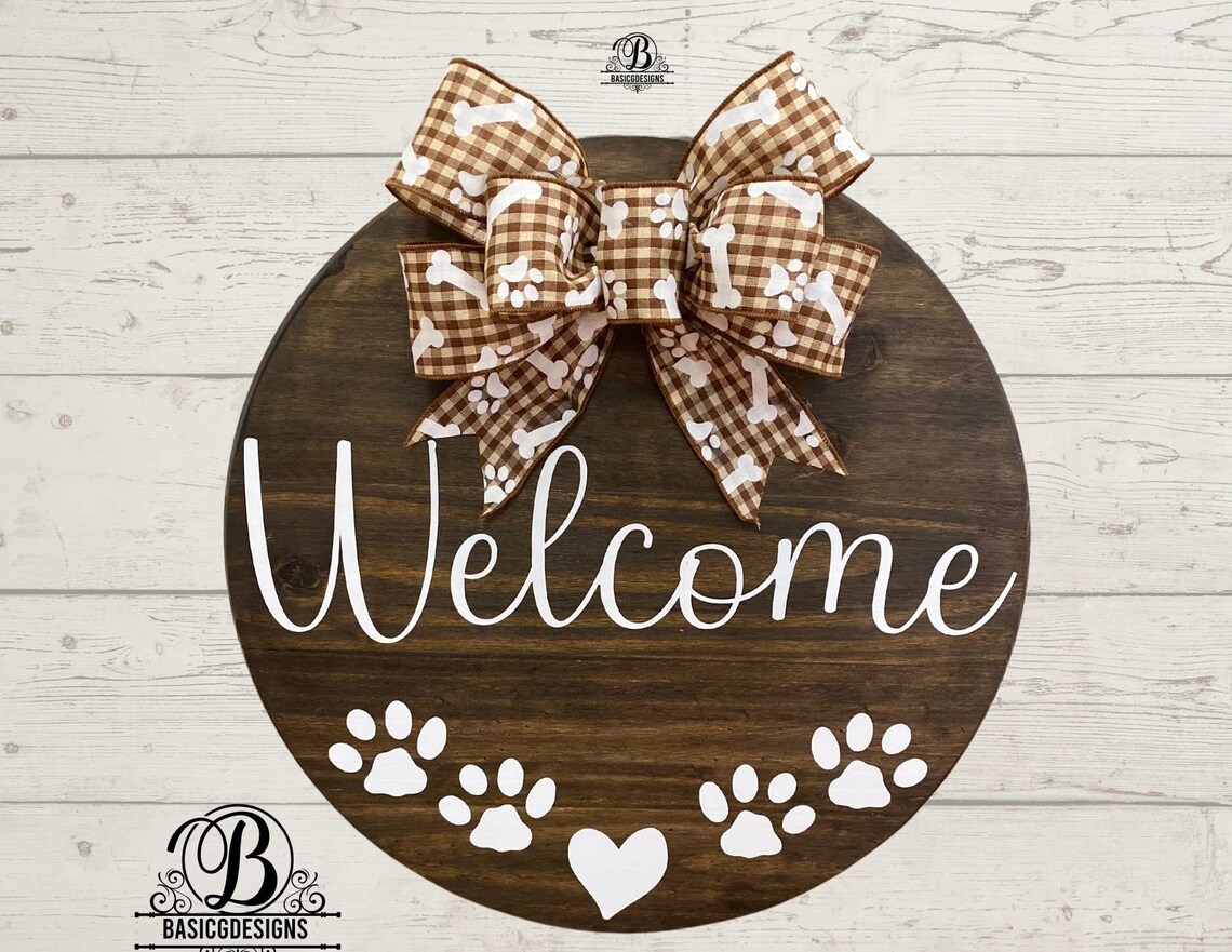 Welcome Dog Door Sign With Paw Prints 18 Door Hanger Front - Etsy