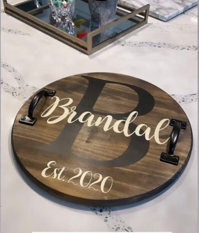 Serving Tray With Handles Monogram Wood Name Personalized - Etsy