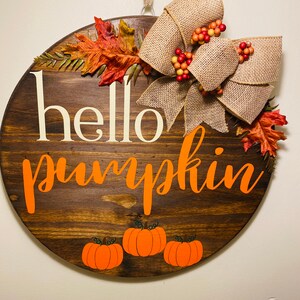Fall Door Decor Hello Pumpkin Round Door Sign Door Hanger - Etsy