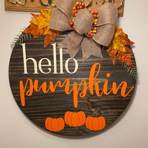 Fall Door Decor Hello Pumpkin Round Door Sign Door Hanger - Etsy