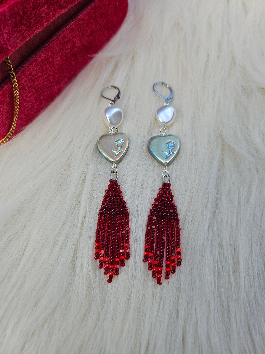 NATIVE BEADED EARRINGS Mohawk Native Made Beadworkbeaded Fringe Earring ...