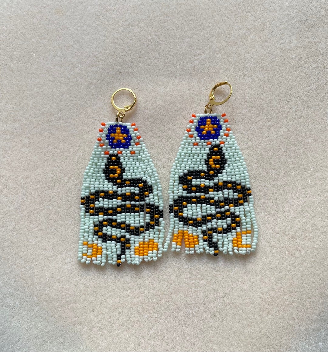 SNAKE BEADED EARRINGS Mohawk Native Made Beadwork Landscape Fringe ...