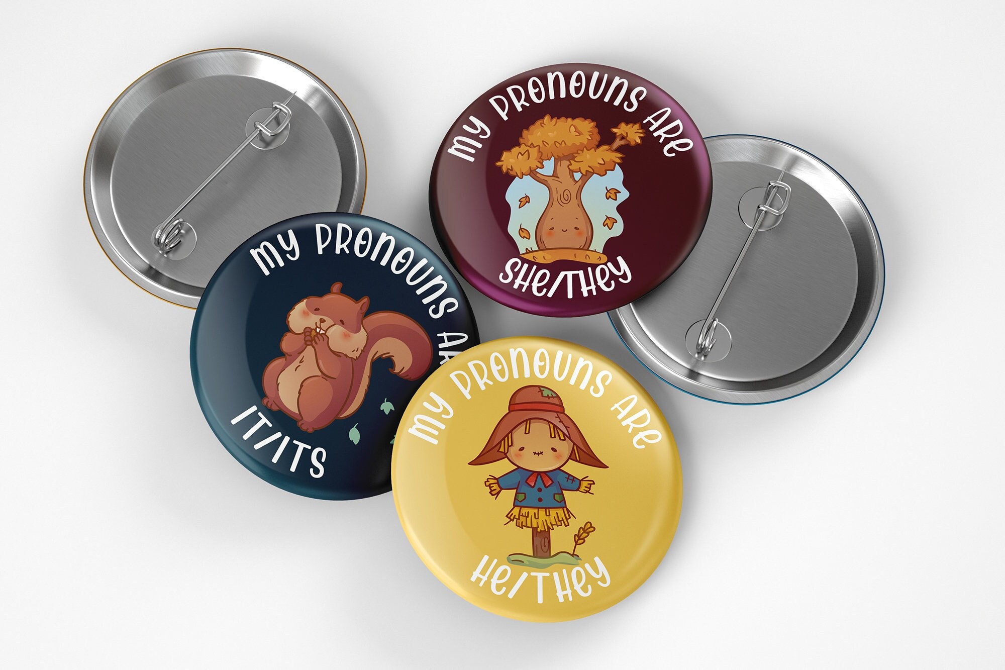 Pronoun Pin Cute Fall Pronoun Button Badge Autumn Pronouns | Etsy