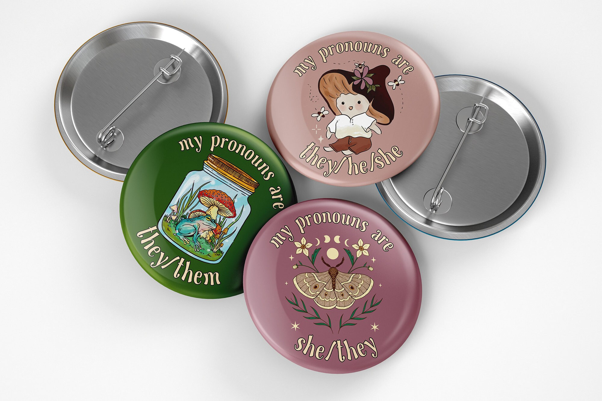 Pronoun Pin Custom Pronoun Button Badge Cottagecore - Etsy