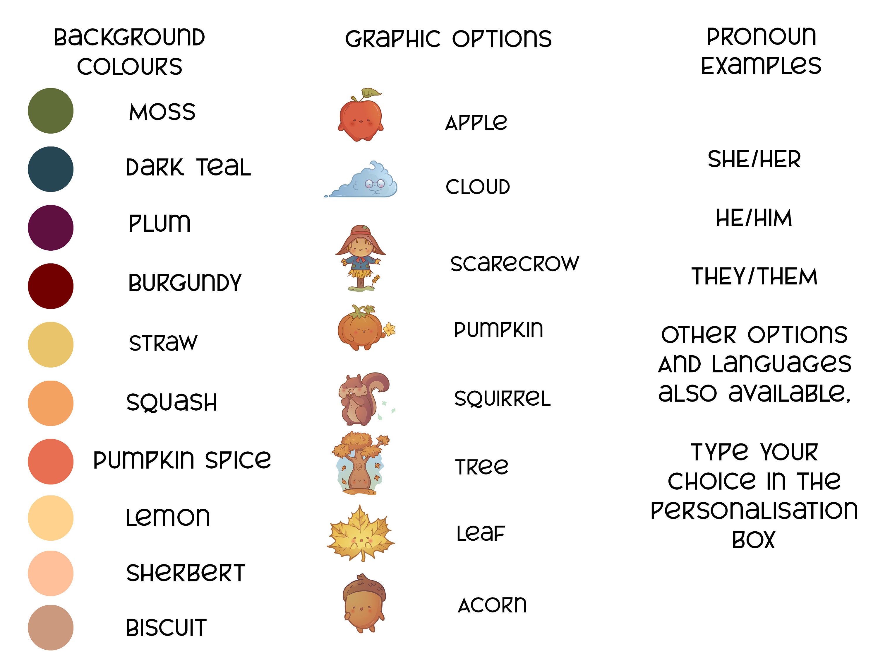 Pronoun Pin Cute Fall Pronoun Button Badge Autumn Pronouns | Etsy