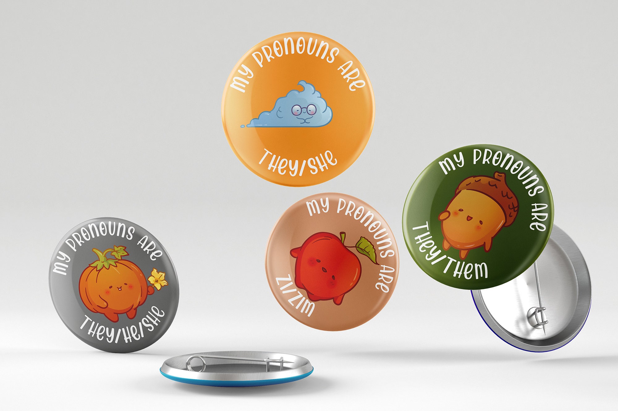 Pronoun Pin Cute Fall Pronoun Button Badge Autumn Pronouns | Etsy