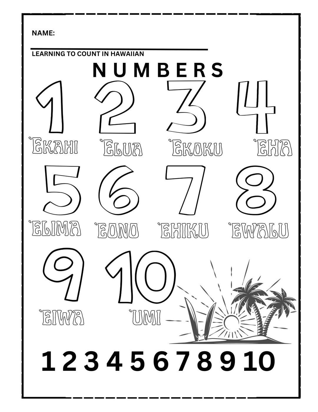 Counting in Hawaiian Worksheet - Etsy