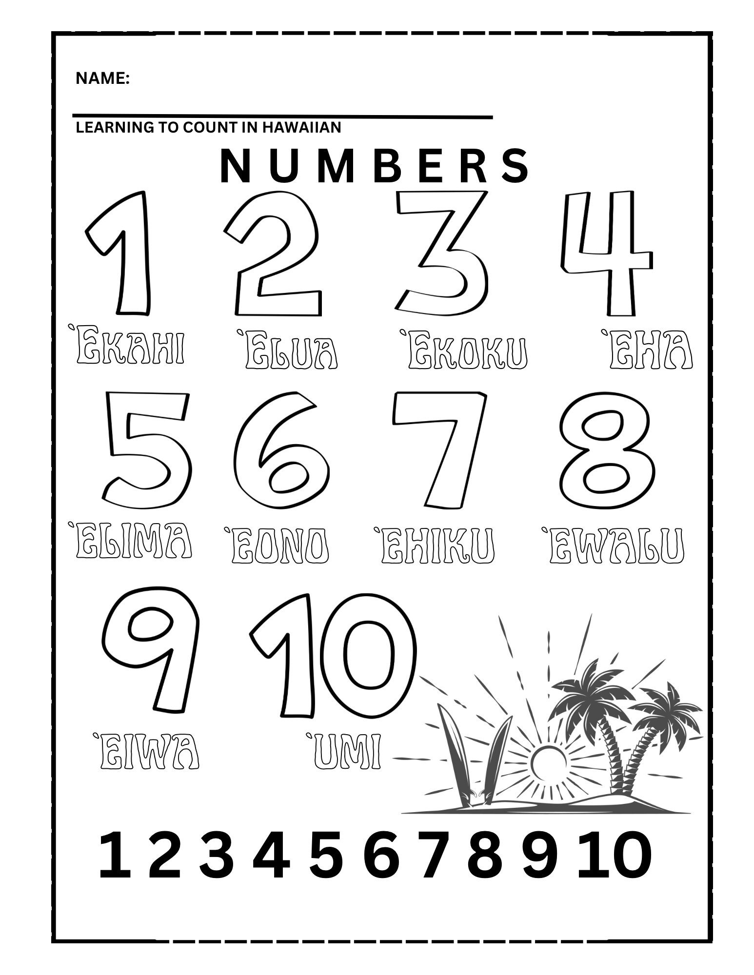 Counting in Hawaiian Worksheet - Etsy