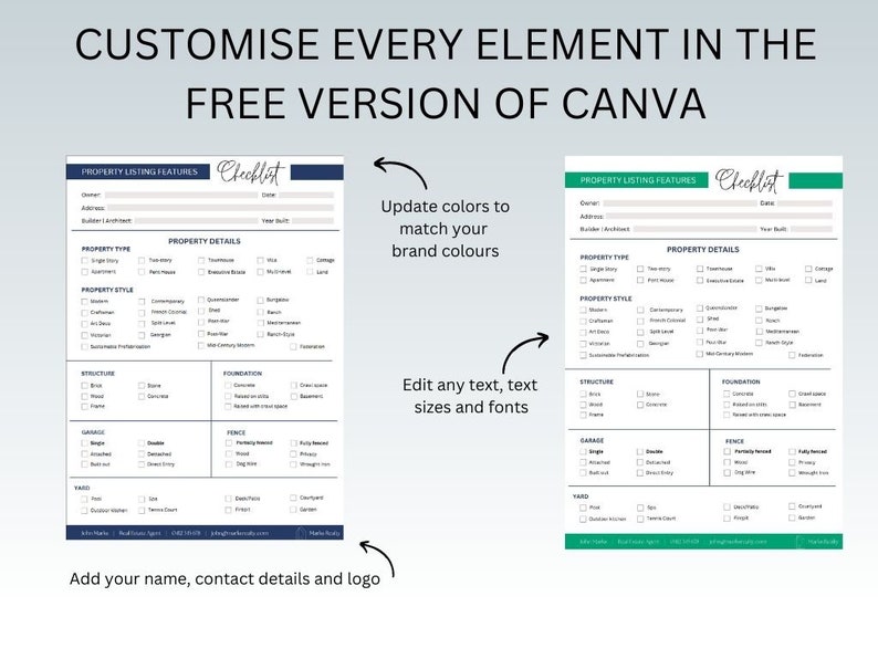 Real Estate Agent Home Features Checklist, Real Estate Walk Through ...