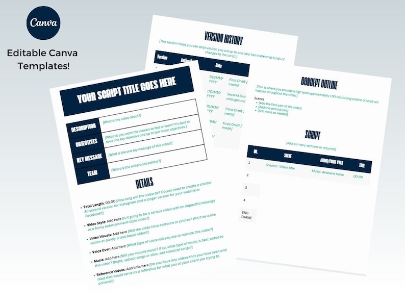 Customisable Video Script Template - Editable Canva Template for Video ...
