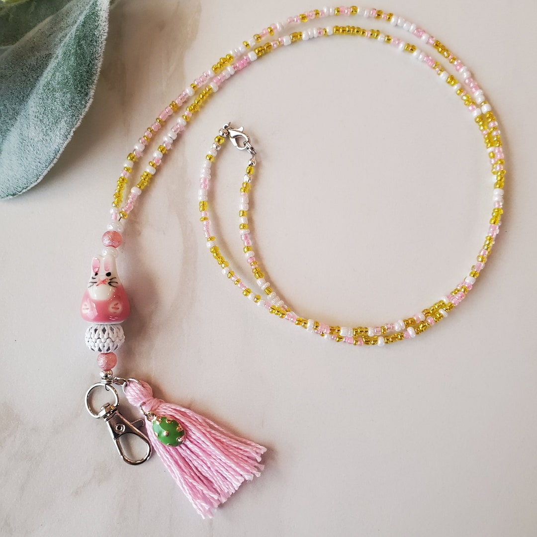 ID Badge Lanyard, Spring / Easter Theme Beaded Lanyard - Etsy