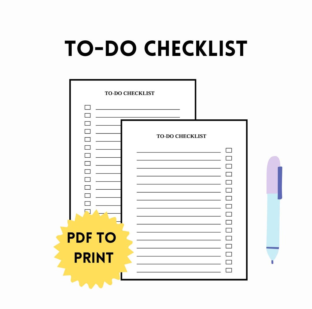 EASY To-do Checklist for Printing - Instant Download - Etsy