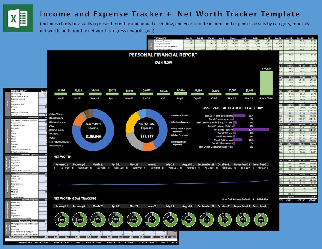 Income, Expense and Net Worth Tracking in Excel - Etsy