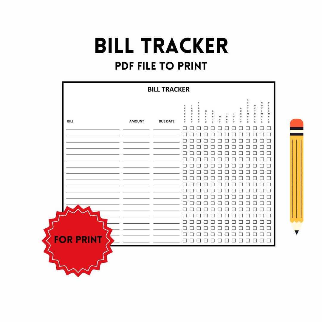 SIMPLE Bill Tracker for PRINT - Instant Download - Etsy