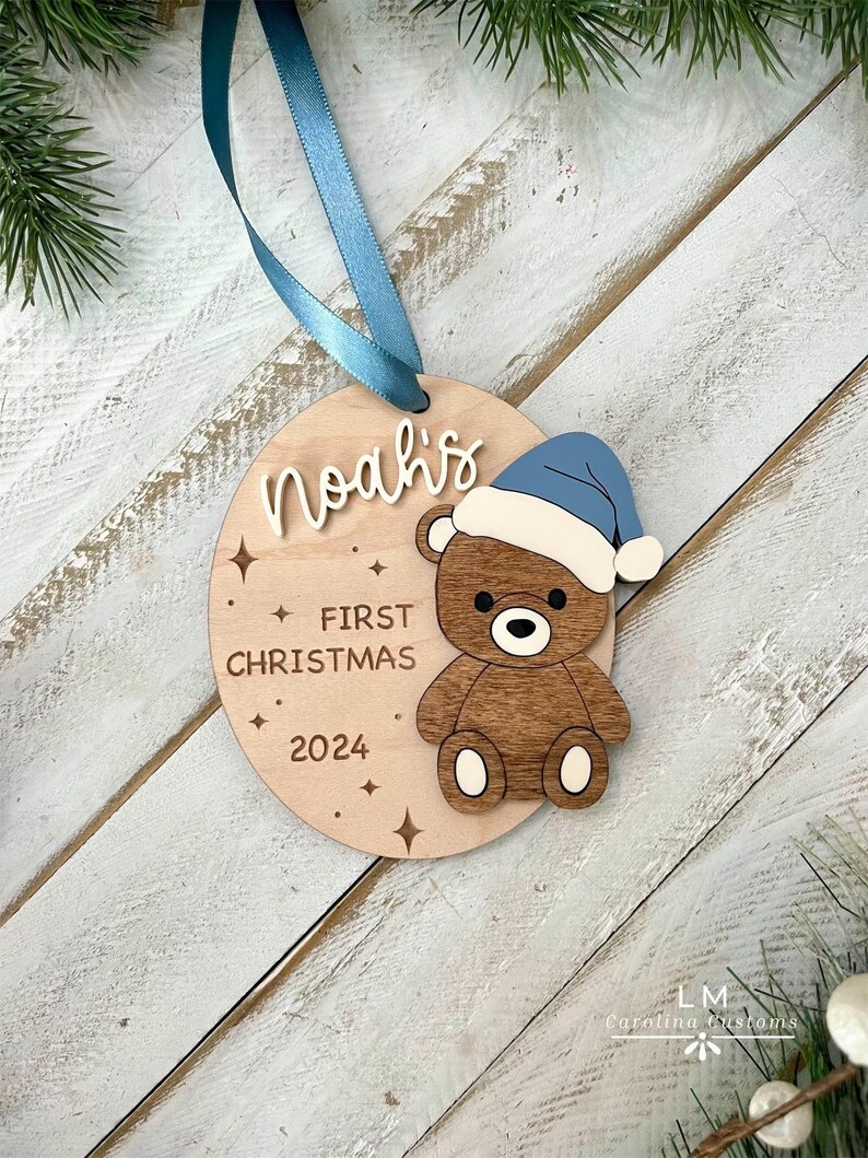 Personalized Teddy Bear Christmas Ornament: Baby's First Christmas ...