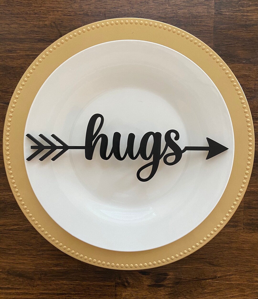 Maple Wood Place Card: 'hugs' Plate Topper, Holiday Decor (10 Inch) - Etsy