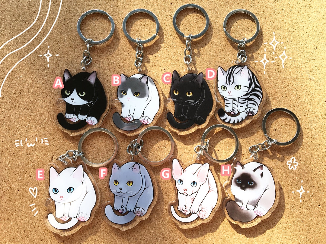 Acrylic Cat Keychain Set 2/cat Lover's Gift/ Bag Charm/bag Fob/ Lanyard ...