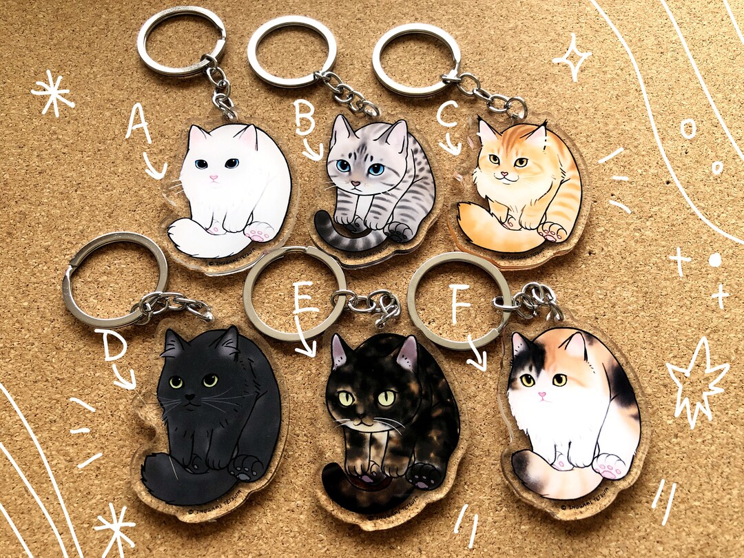 Acrylic Cat Keychain Set 3/cat Lover's Gift/ Bag Charm/bag Fob/ Lanyard ...