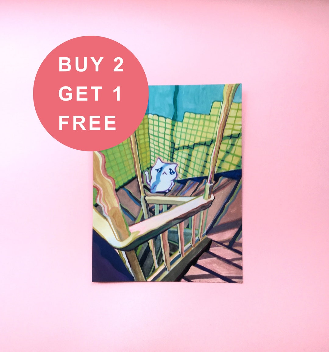 Meep in the Stairwell Art Print/gift/ Postcard/cat and Art Lover Gift ...
