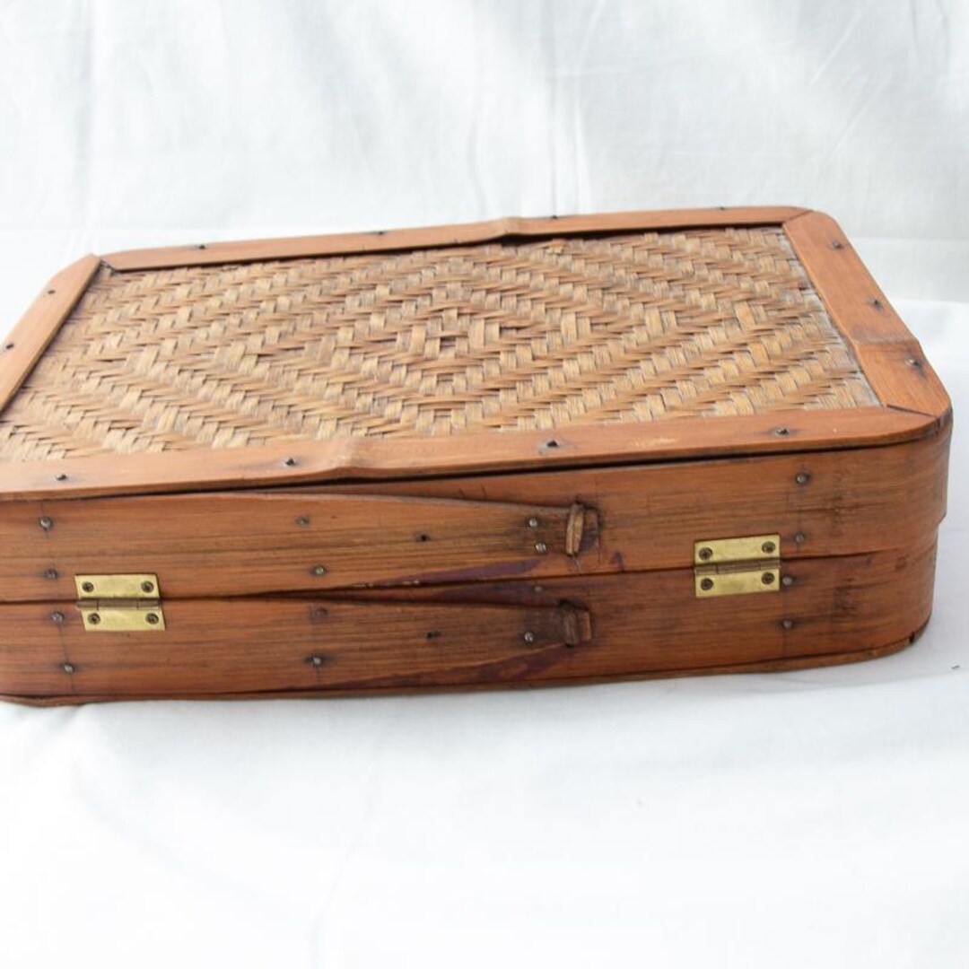 Vintage Bamboo Wood Rattan Rectangle Large Decorative Box With Lid 12 X ...