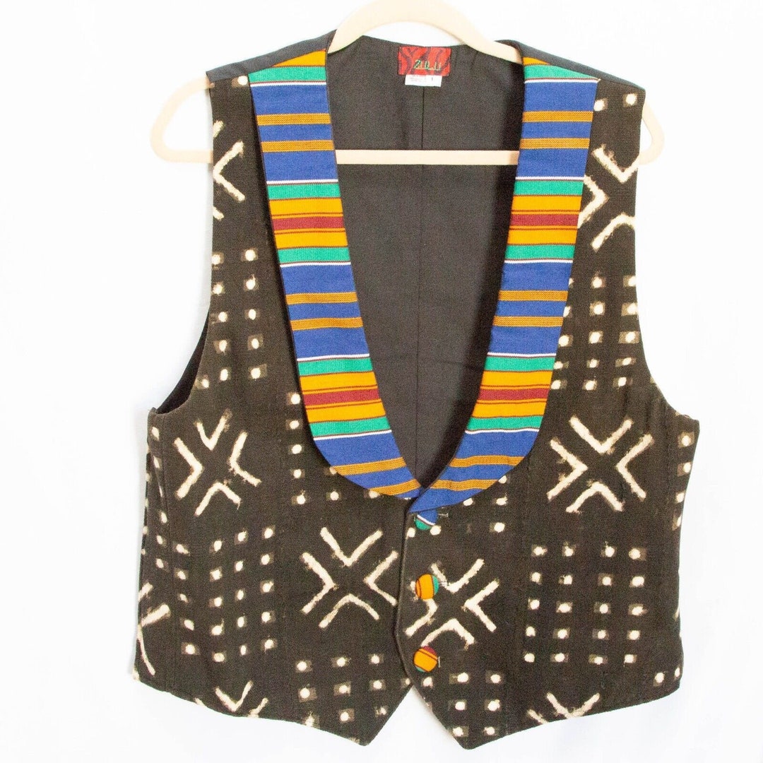 Authentic Vintage Men's African Mud Cloth Vest Handmade Multicolor Size ...