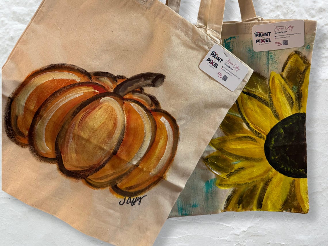 Hand-painted Fall Canvas Tote Bag: Custom Floral, Pumpkin, Sunflower - Etsy