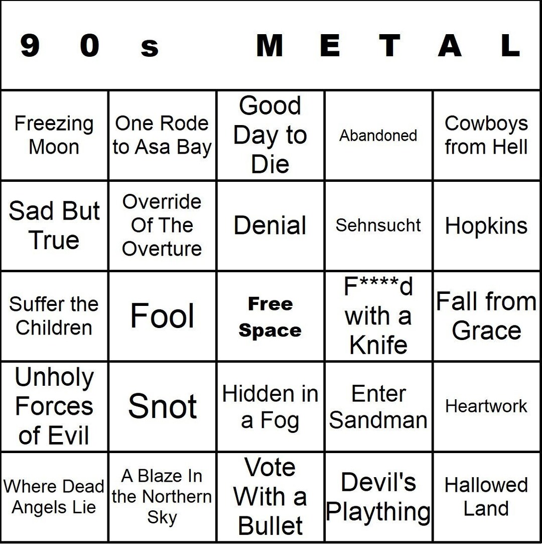 Cardtunz 90s Metal Music Bingo 100 Cards PRINTED AND LAMINATED Spotify Cardtunz 90s Metal Music Bingo 100 Cards PRINTED AND LAMINATED Spotify