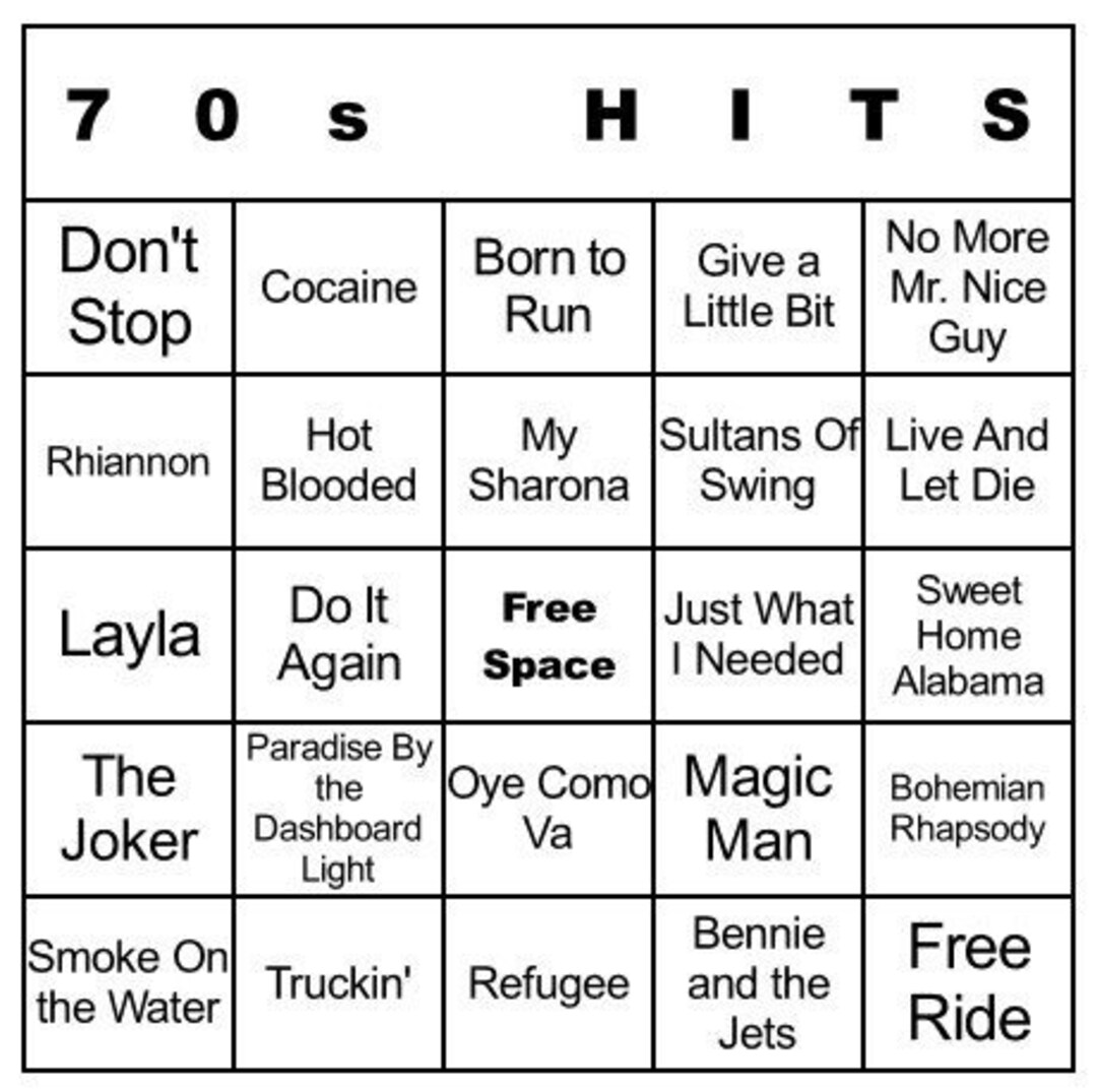 Cardtunz 70s Music Bingo 100 Cards Digital Immediate Download Spotify ...